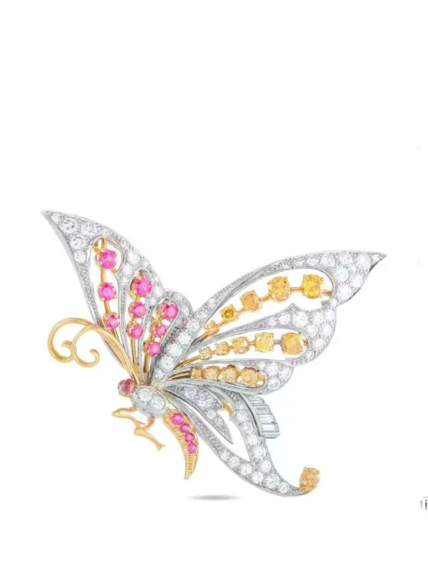 LB EXCLUSIVE Ruby Diamond Butterfly Brooch - Silver