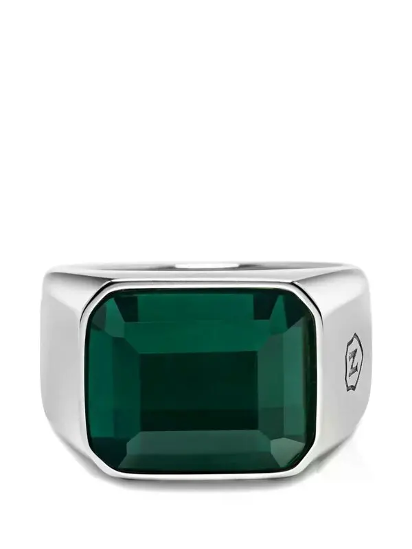 NIALAYA JEWELRY Green Zircon Signet Ring - Silver