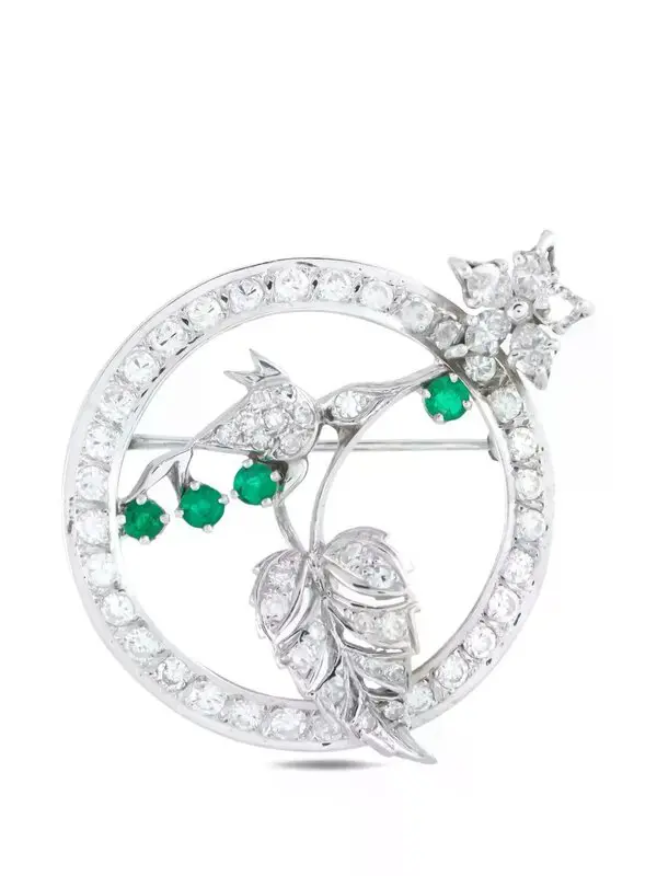 LB EXCLUSIVE Diamond Green Brooch - Silver