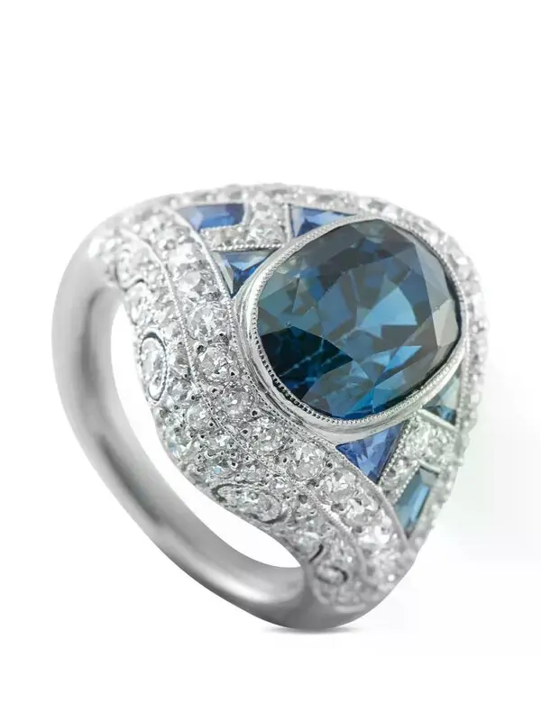 LB EXCLUSIVE Diamond Sapphire Platinum Art Deco Ring - Silver