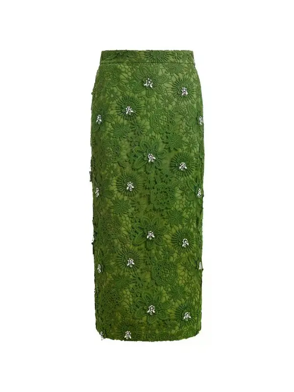 Essentiel Antwerp Floral Lace Rhinestone Midi Skirt - Green