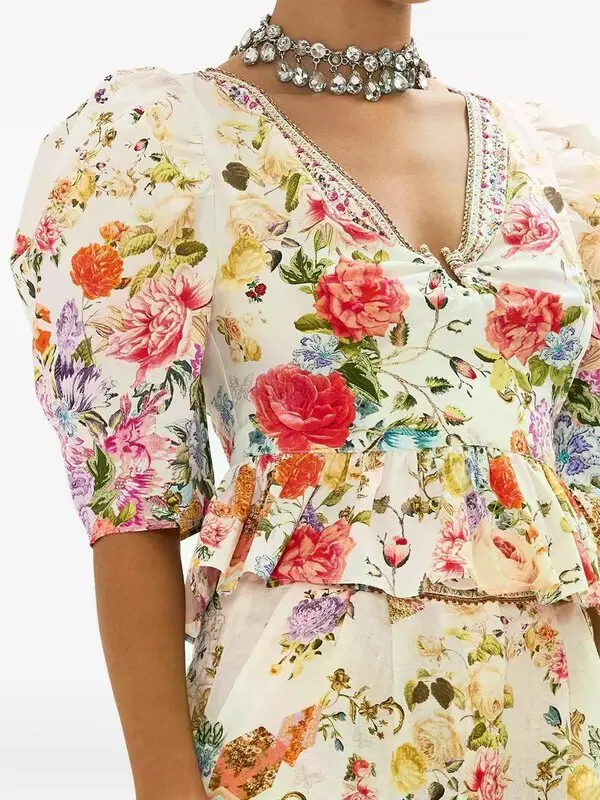 Camilla Floral Print Puff-sleeve Blouse