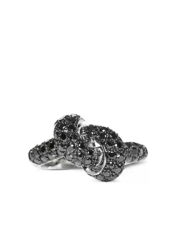 THE LOVE KNOT BY CORALIE 18k White Gold Love Knot Black Diamond Ring - Silver