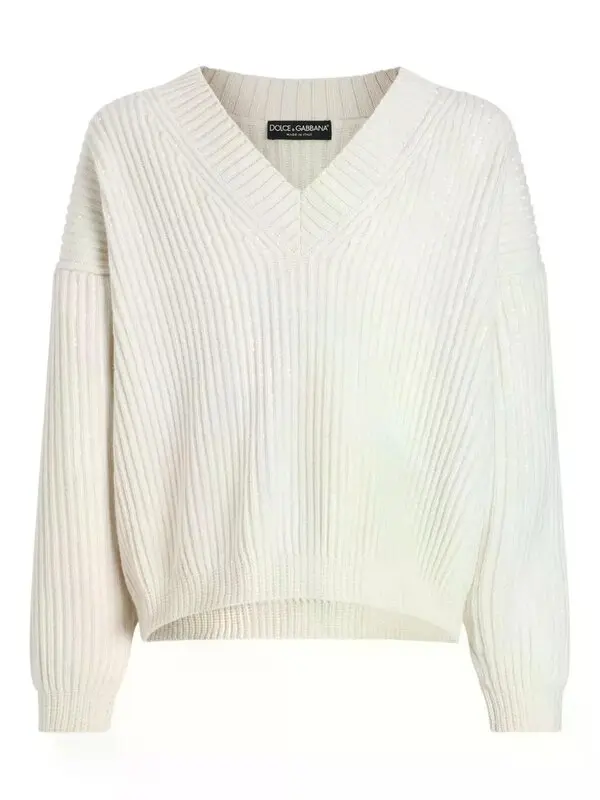 Dolce & Gabbana V-neck Ribbed Sweater - White