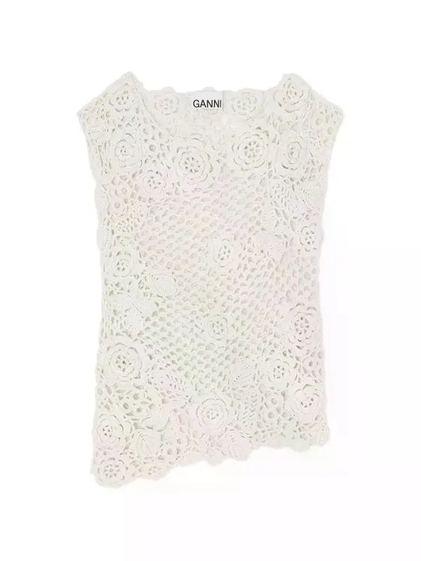 GANNI Floral Crochet Top - Neutrals