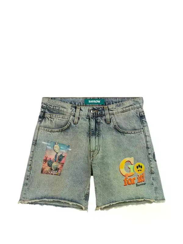 BARROW Graphic Frayed Shorts - Blue