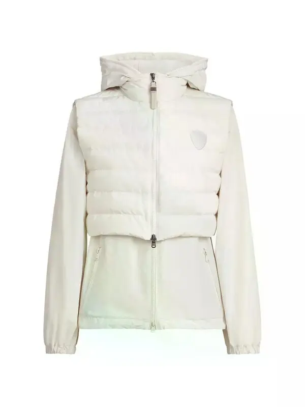 Brunello Cucinelli Techno Cotton Taffeta Outerwear Jacket With Detachable Down Vest, Logo And Monili - Neutrals
