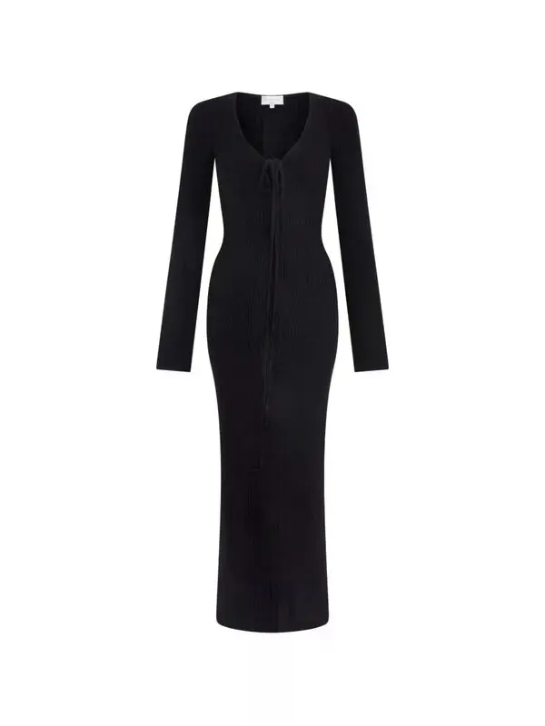 VIOLANTE NESSI Cristina Halterneck Long-sleeve Midi Dress - Black