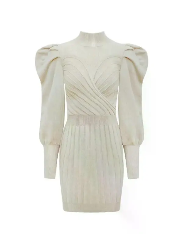 VIOLANTE NESSI Sculptural Ribbed Mini Dress - Neutrals