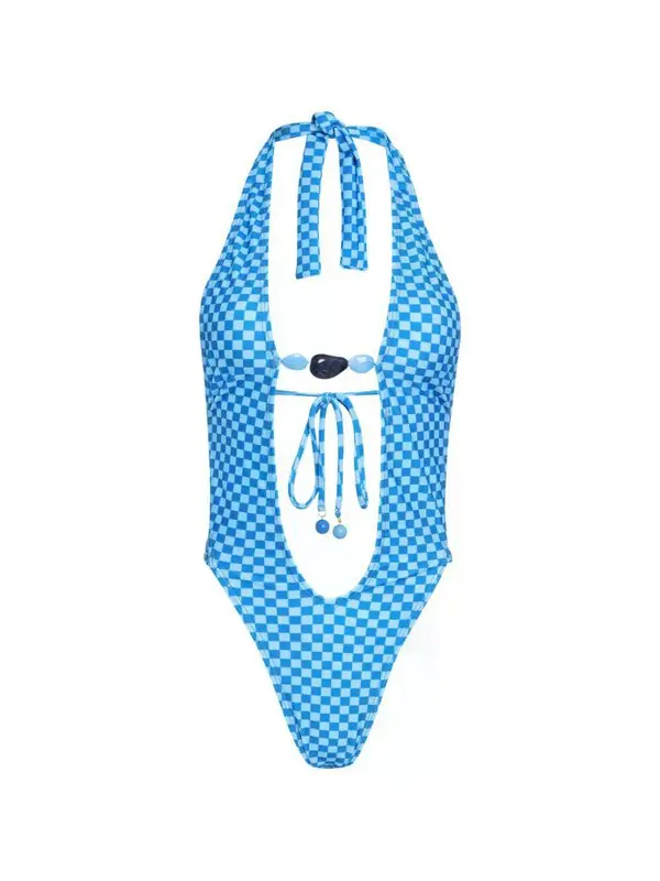 AMIR SLAMA Checked-pattern Swimsuit - Blue