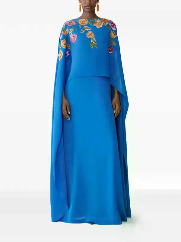Carolina Herrera Embroidered Cape-front Caftan
