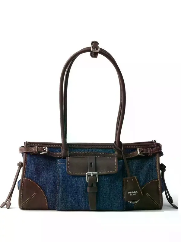 Prada Bonnie Medium Denim And Leather Handbag - Blue