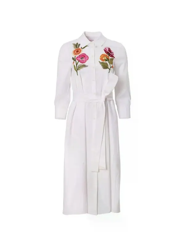 Carolina Herrera Embroidered Shirt Dress With Belt - White