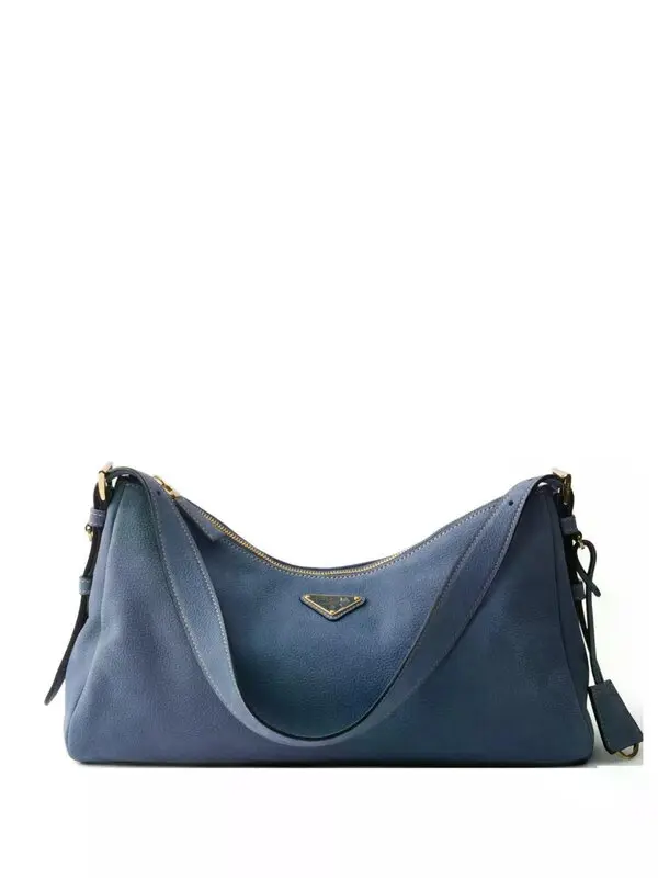 Prada Aimée Large Nubuck Leather Shoulder Bag - Blue