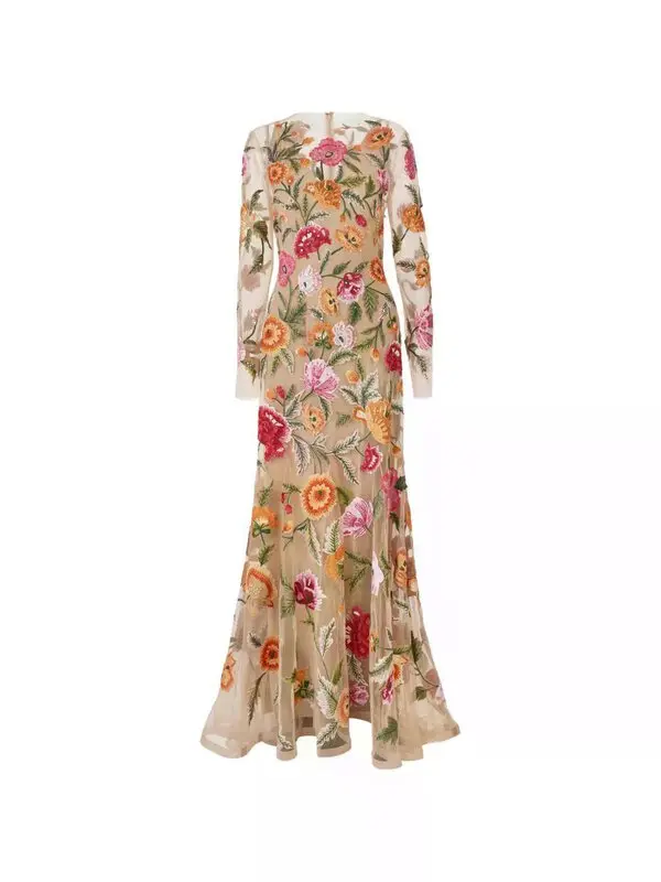 Carolina Herrera Floral-embroidered Tulle Gown - Neutrals
