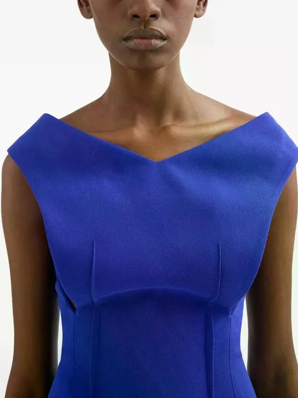 JIL SANDER Technical V-neck Off-the-shoulder Dress - Blue