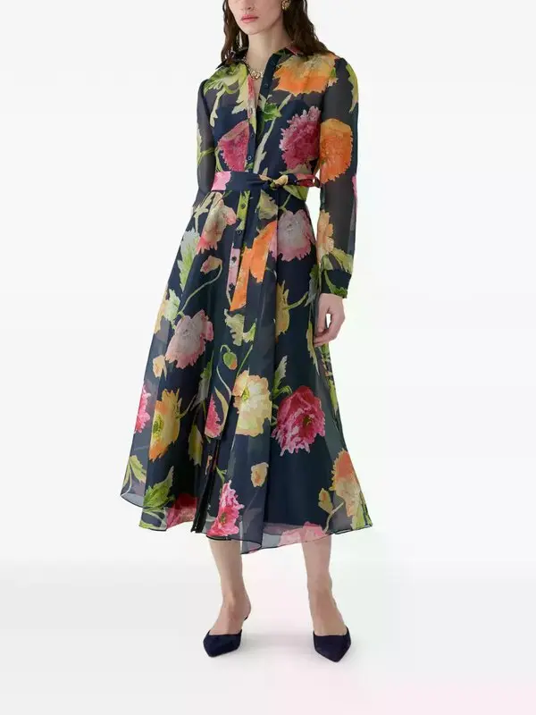 Carolina Herrera Floral Belted Midi Dress - Blue