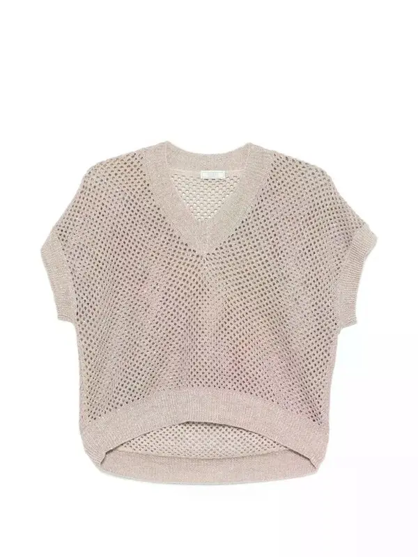 Peserico V-neck Open-knit Sweater - Brown
