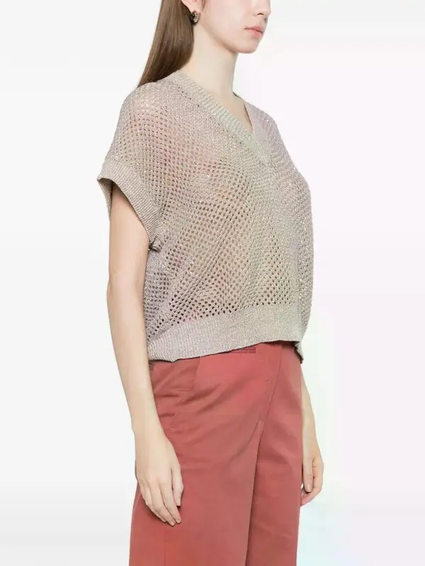 Peserico V-neck Open-knit Top