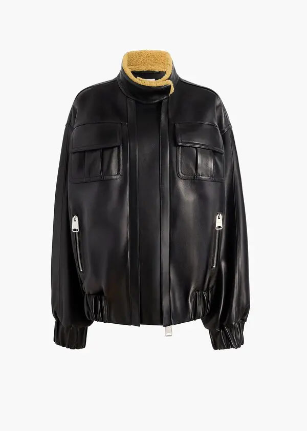 Khaite Malone Leather Jacket With Shearling Collar - Black