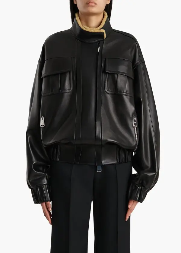 Khaite Malone Leather Jacket With Shearling Collar - Black