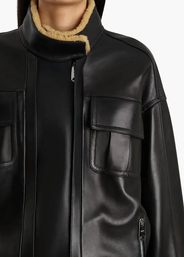 Khaite Malone Leather Jacket With Shearling Collar - Black