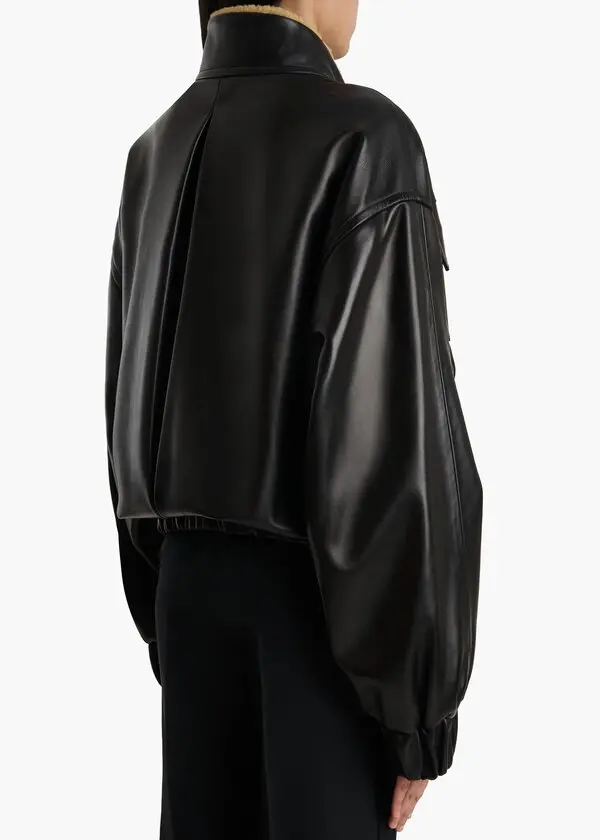 Khaite Malone Leather Jacket With Shearling Collar - Black
