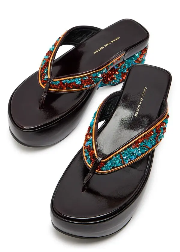 Dries Van Noten 50 Sequin-embellished Leather Thong Sandals