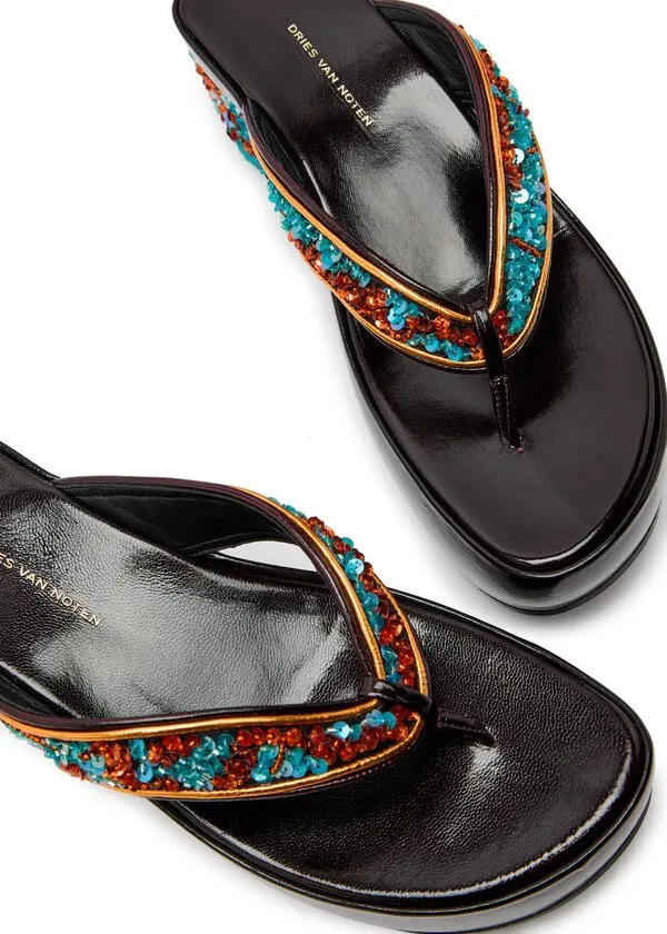 Dries Van Noten 50 Sequin-embellished Leather Thong Sandals