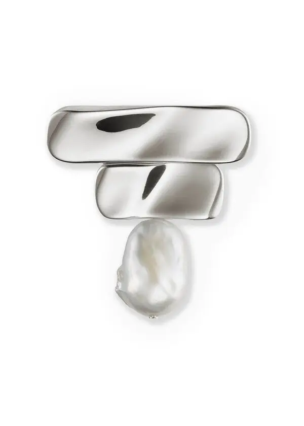 Agmes Ilona Sterling And Pearl Brooch - Silver