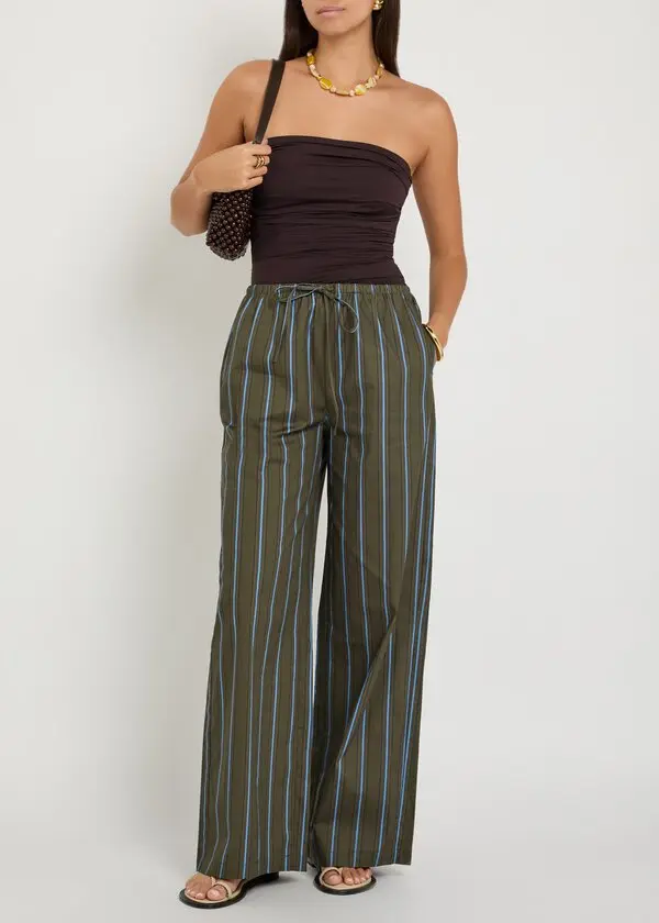 Staud Striped Stretch-cotton Poplin Trousers - Grey