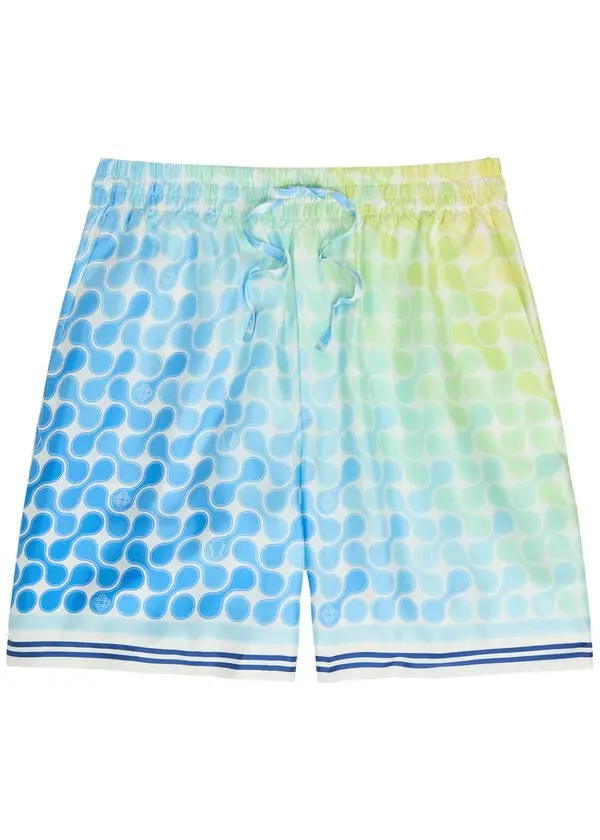 Casablanca Tennis Tile Patterned Silk Shorts