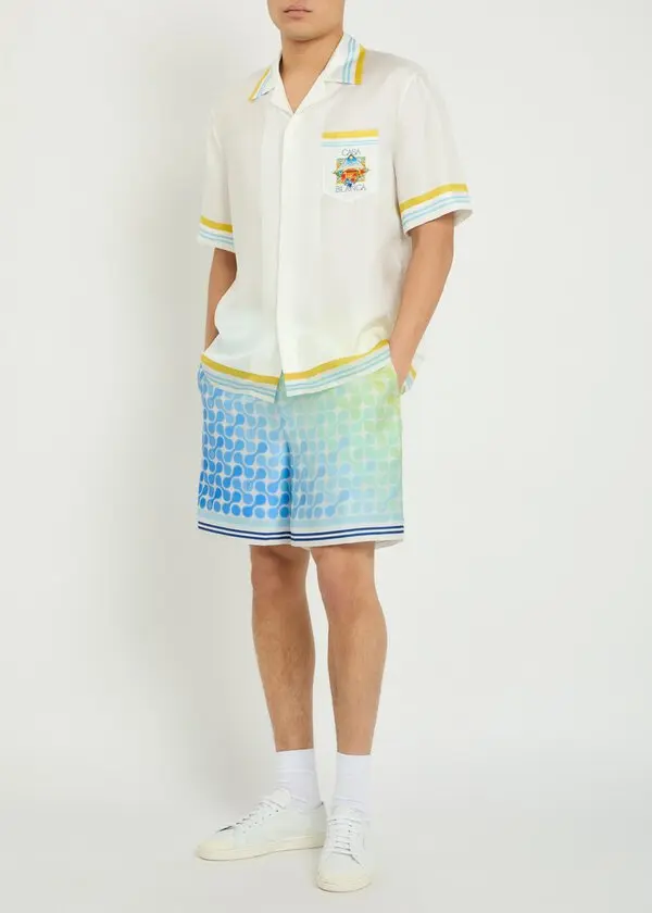 Casablanca Tennis Tile Patterned Silk Shorts
