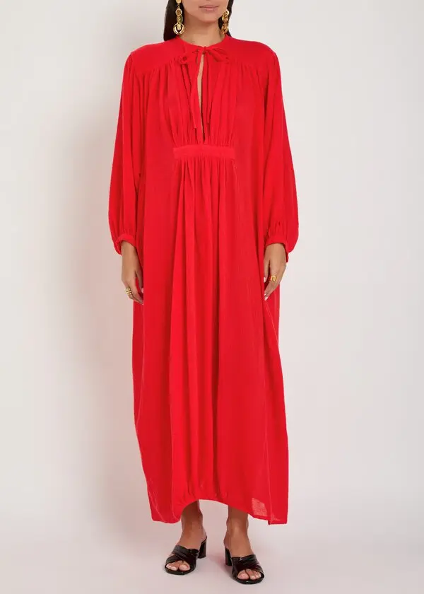 LES VACANCES D'IRINA Pleated Cotton Midi Dress