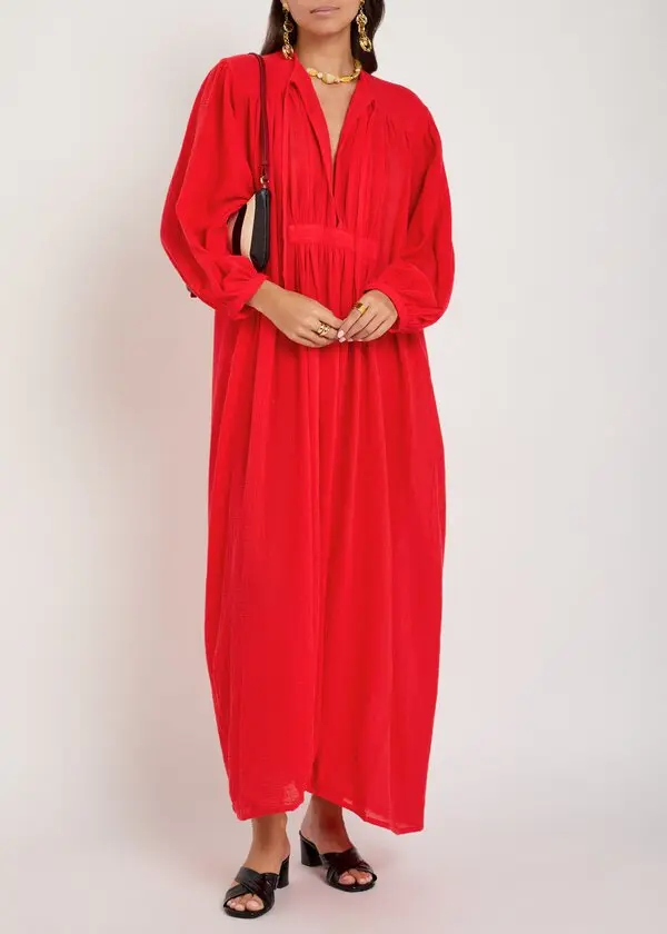 LES VACANCES D'IRINA Pleated Cotton Midi Dress