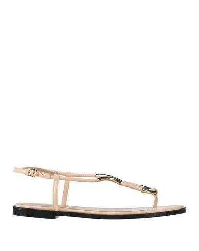 SERGIO ROSSI Thong Sandal Size Leather, Metal - Beige