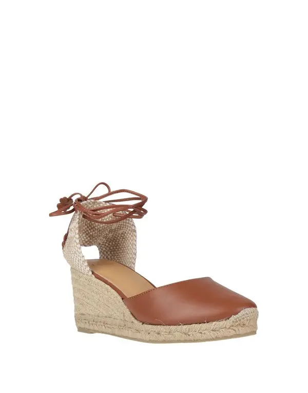 CastaÑer Leather Espadrille Wedge With Tie Ankle - Brown