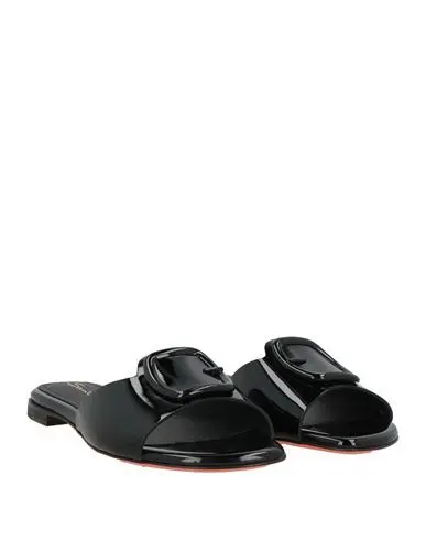 Santoni Leather Slide Sandals With Buckle Detail - Black