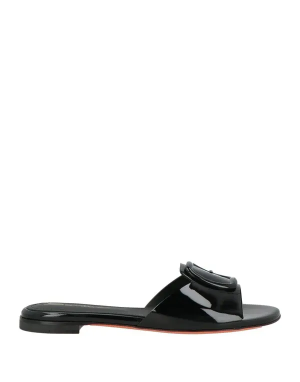 Santoni Leather Slide Sandals With Buckle Detail - Black
