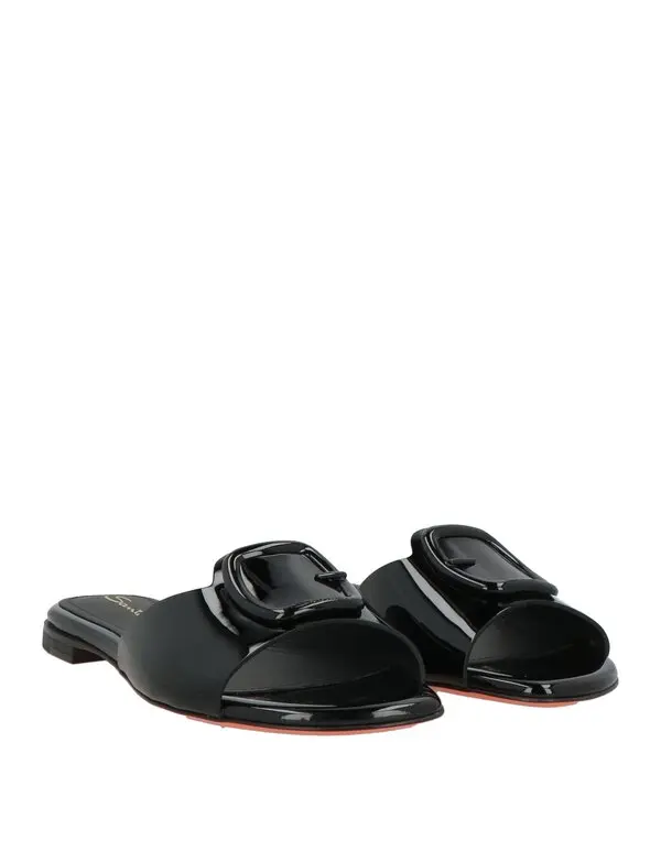 Santoni Leather Slide Sandals With Buckle Detail - Black