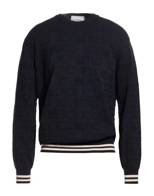 Iceberg Cotton Jacquard Knit Crewneck Sweater - Blue