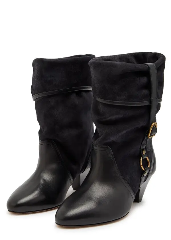 Isabel Marant Étoile Darner Buckle Suede Mid-calf Boots - Black