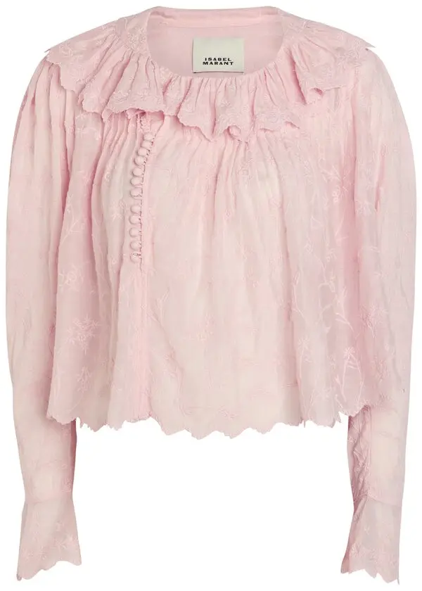 Isabel Marant Zelly Embroidered Cotton-blend Blouse - Pink