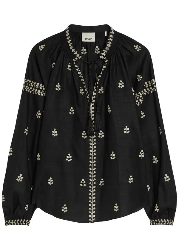 Isabel Marant Rodis Floral-embroidered Silk Blouse - Black