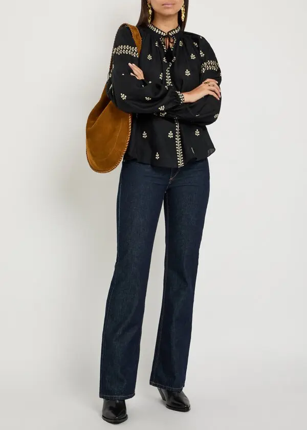Isabel Marant Étoile Floral-embroidered Silk Blouse - Black