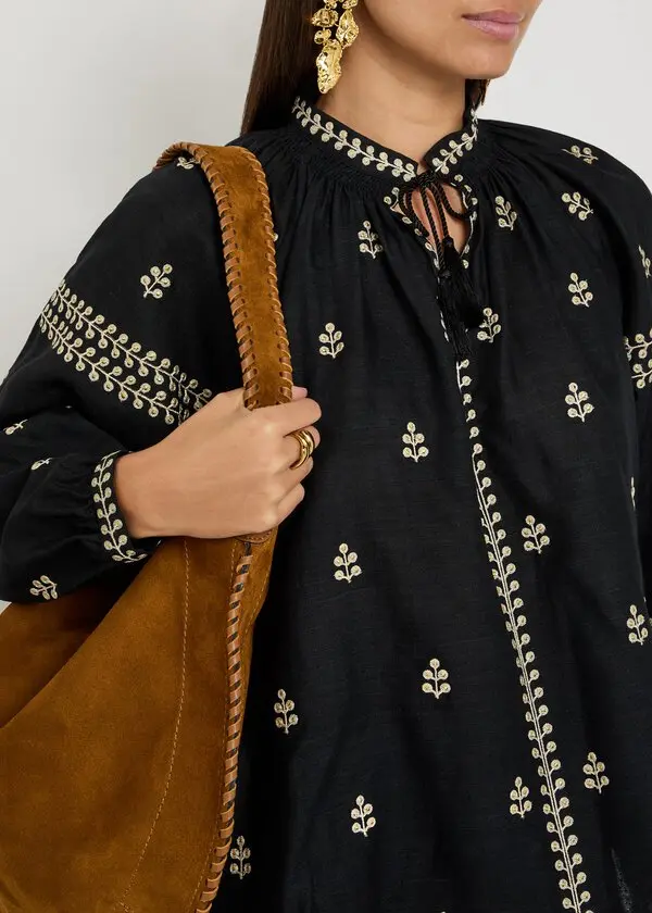Isabel Marant Étoile Floral-embroidered Silk Blouse - Black