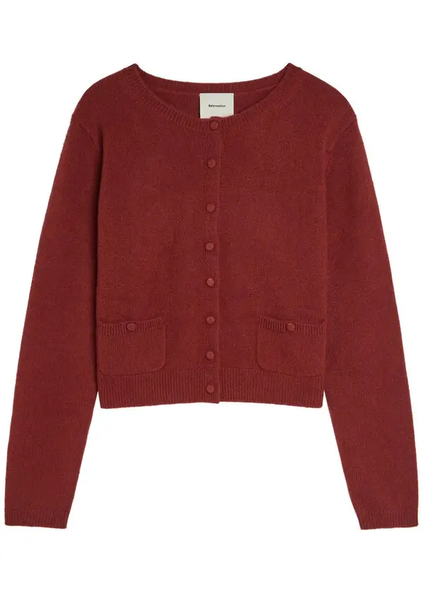 REFORMATION Clara Cashmere Cardigan - Dark Red