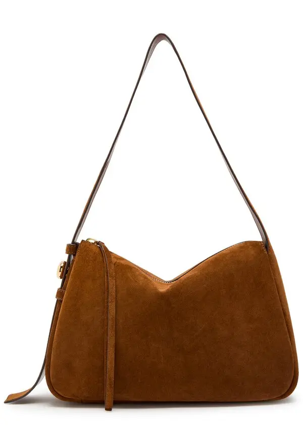 Tory Burch Romy Suede Shoulder Bag - Caramel