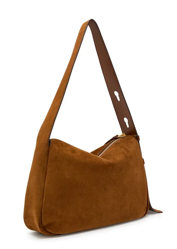 Tory Burch Romy Suede Shoulder Bag - Caramel