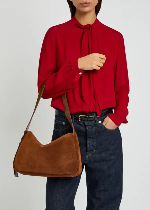 Tory Burch Romy Suede Shoulder Bag - Caramel